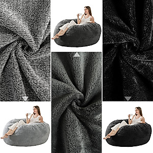 [Sherpa Fabric] Large Bean Bag Chair: 4 ft Memory Foam Bean Bag Chairs for Adults/Kids with Filling,Ultra Soft Faux Fur Fabric, Bean Bag with Filler for Living Room,4 Foot,Light Grey