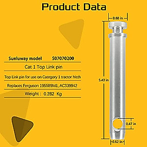 4 Pack Sunluway S07070200 Cat 1 Top Link Pin 3/4 in Dia Pin 5-1/2 Top Link Pin Hitch Pin Accessories for Tractors