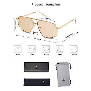 SOJOS Classic Retro Aviator Sunglasses for Women Men Vintage Hexagonal Metal Frame UV400 Lenses SJ1200, Gold/Light Brown