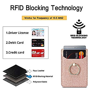 BIAJIYA Phone Card Holder RFID Wallet Credit Adhesive Cell Case Stick-on Card Holder for Back of Phone for Most of Smartphones Rosegold+Gold