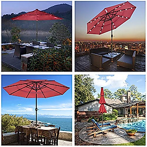 Yescom 9ft 3 Tier UV70+ Solar Powered Patio Umbrella with LED Crank Tilt Button Aluminum Outdoor Home Garden Yard Deck