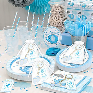 BUYWUMORE 12 Sets Baby Shower Favors for Boy Blue Footprint Keychain Gifts with White Organza Bags and Thank You Tags for Oh Baby It's a Boy Baby Shower Party Decorations Supplies(Boy)