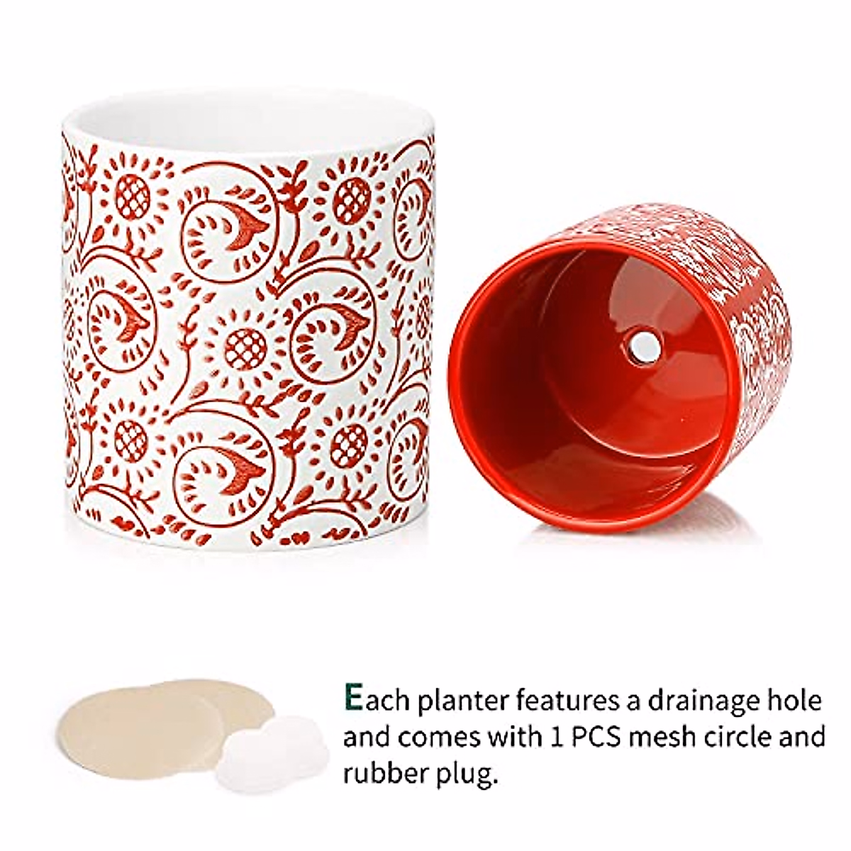 POTEY Red Planters Pots for Plants Indoor - 5.9 +4.7 Inch Modern Ceramic Cylinder Flower Pots with Drainage Holes for Christmas Home Decor 051801, Set of 2, Plants Not Included
