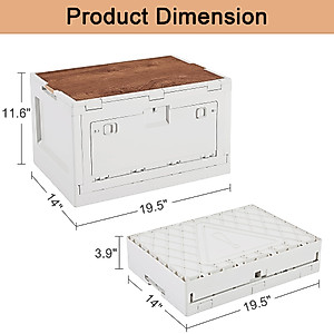 VECELO Collapsible Storage Bins with Lids, 55 Qt Large Foldable Plastic Box with Handles, Foldable Folding Camping Box with 2 Side Doors, Portable Storage Box for Camping, Outdoor/indoor, Beige