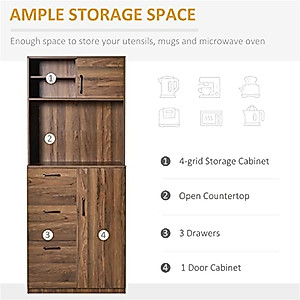 SEASD 70" Kitchen Buffet with 3 Drawers, Sliding Doors, Large Cabinets and Adjustable Shelves, Walnut