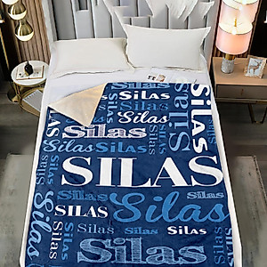 Personalized Blanket with Name Custom Monogrammed Baby Blankets for Boys Adults, Warm Sherpa Fleece Blankets Throws, Double Layer Winter Blanket for Men Christmas Birthday Gift Blue 2