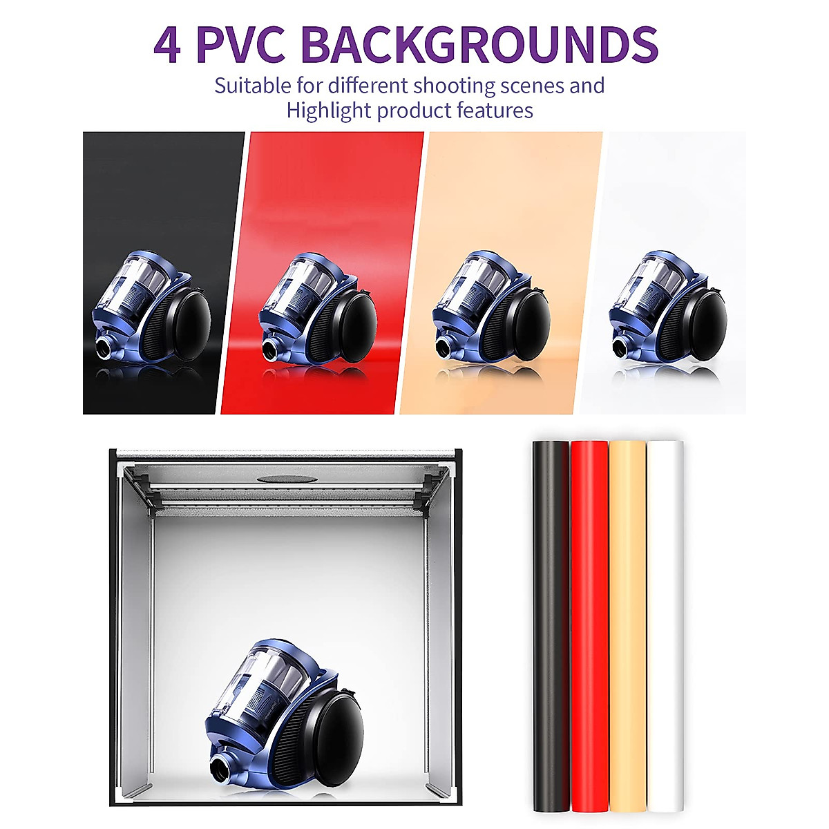 Photo Box, SAMTIAN Photo Light Box 32x32x32 Inches 126 LED Light Photo Studio Shooting Tent Tabletop Photography Lighting Kit with 4 Background Paper (Black,White, Red and Orange) for Photography