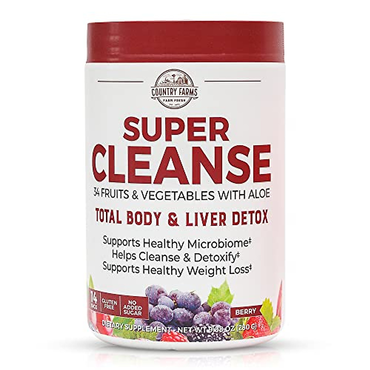 Country Farms Super Cleanse, Super Juice Cleanse, Supports Healthy Digestive System, 34 Fruits and Vegetables with Aloe, Promotes Natural Detoxification, Drink Powder, 14 Servings, 9.88 Ounce
