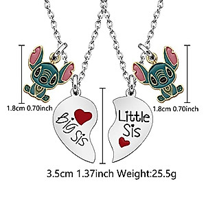Stitch Sister Gifts for Girls Necklace Matching Big Sister Little Sister Jewelry for Twin Sister Best Friend Stitch Lover Gifts (Big Little sister)