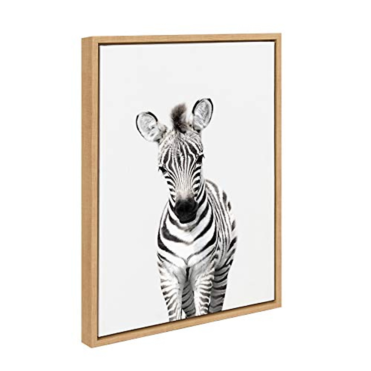 Kate and Laurel Sylvie Baby Zebra Animal Print Portrait Framed Canvas Wall Art by Amy Peterson, 18x24 Natural