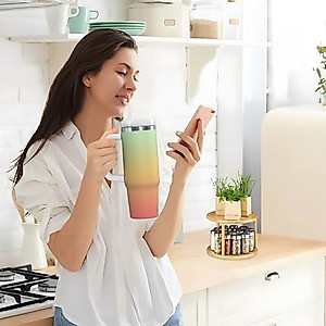 MCHIVER Blue Pink Gradient 40 oz Tumbler with Handle and Straw Stainless Steel Vacuum Water Bottle Leak-proof Travel Coffee Mug Insulated Cup for Office Car Home