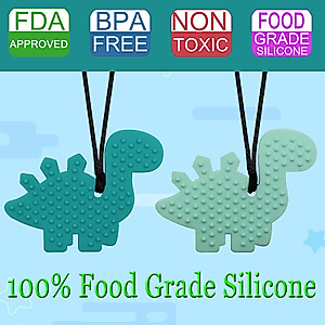 Chew Necklaces for Sensory Kids and Adults, 2 Pack Dinosaur Silicone Chewy Toys for Boys with Autism, ADHD, SPD, Reduce Chewing Fidgeting for Children, Oral Motor Chewing Necklace…
