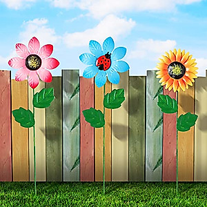 3 Pack Metal Flower Garden Stakes Garden Decor for Outside Decorative Garden Stakes Metal Garden Flowers Outdoor Decor Weather Proof Metal Flower Stick for Pathway Front Yard Patio Lawn Decoration