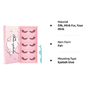 Bsisme False Eyelashes Cat-Eye Wispy Mink Eyelashes Natural Look Faux Fluffy Fake Eyelashes Cluster Long Full Extension Volume Thick Eye Lashes Soft Lightweight Reusable Lash (5 Pairs Pack)