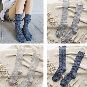 TINTAO 3 Pairs Women Winter Wool Cable Knit Crew Knee High Boot Socks,Size 5-11#W919 (Polyester Blend, Color A01)
