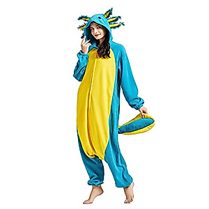 DarkCom Animal Onesie Flannel One Piece Cosplay Blue Axolotl Halloween Costume for Girls Boys