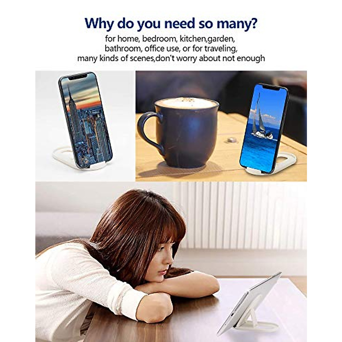 Cell Phone Stand, 6pack Portable Foldable Desktop Cell Phone Holder Adjustable Universal Multi-Angle Cradle for Desk Tablet iPad Mini iPhone X/8/7 Plus/7/6s/6 Samsung Galaxy, Black, White, Blue