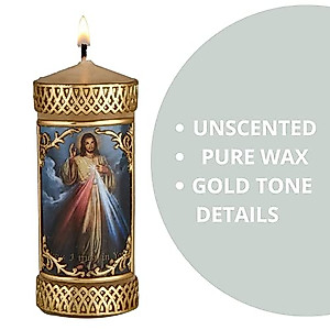 Hand Crafted Divine Mercy Catholic Prayer Candle, Unscented Decorative Candles for Devotional, Religious Gifts for Christian Families, 4.75 Inches