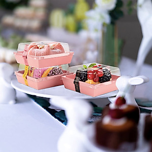 Lainrrew Festive Pink Mini Cupcake Box, 50 Pcs, 4.5 Inch, Clear Plastic, Mooncake Box, Muffin Holder, Wedding/Birthday Dessert Containers