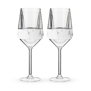Host Wine Freeze Double-Walled Stemmed Wine Glasses Freezer Cooling Cups with Active Cooling Gel and Insulated Silicone Grip, 6.5 Oz Plastic Tumblers, Marble, Set of 2
