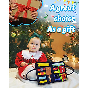 Gojmzo Busy Board Montessori Toys for Toddlers Sensory Toys Gifts for 1 2 3 4 Year Old Boys & Girls Preschool Toddler Activities Educational Travel Toy Learning Basic Dress Skills