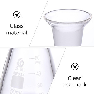 Clear Glass Glass Erlenmeyer Flask, 50ml Narrow Mouth Borosilicate Glass Graduated Conical Flask with Glass Stopper for Experiment, Lab Beaker