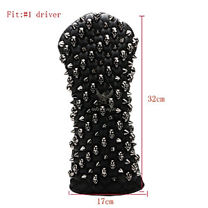 Yajun PU Golf Head Covers Golf Club Driver Fashion Rivets Headcovers for #1 Driver #3#5 Fairway Wood Golf Protector 3Pcs,White