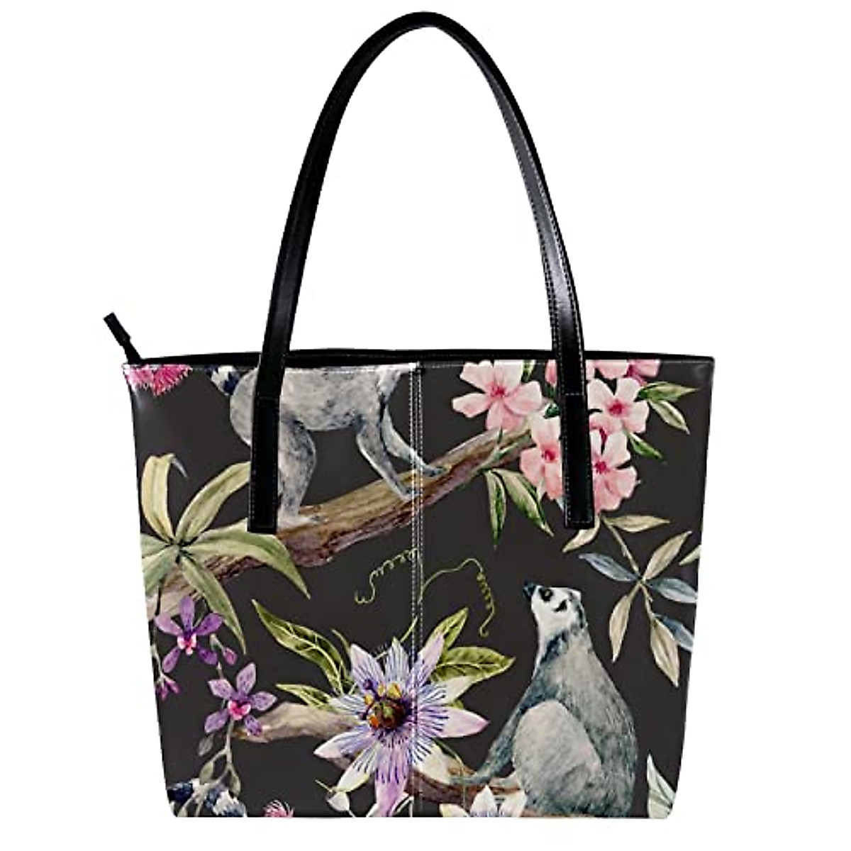 Tote Bag Women Satchel Bag Handbag Stylish Tote Handbag for Women Hobo Bag Fashion Crossbody Bag, Flower Tropical Lemur