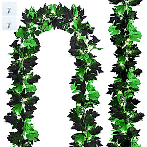 2 Pack Fall Garland Mixed Color for Home Autumn Harvest Thanksgiving Halloween Decor Indoor Outdoor Decorations, Deep Green