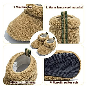 KIDSUN Infant Baby Boy Girl Cozy Fleece Bootie Newborn Stay On Slipper Winter Warm Gripper Non-Slip Crib Shoes