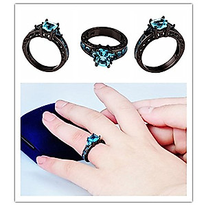 wattana Size 5-11 Princess Cut Aquamarine Band Women's 10KT Black Gold Filled Party Ring by Wat (6)