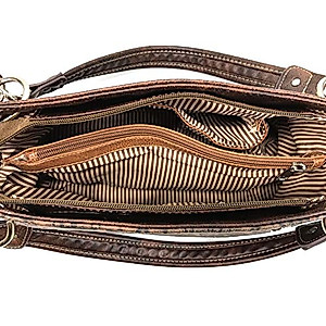 Justin West Gleaming Western Tooled Rhinestone Buckle Floral Embroidery Chain Shoulder Handbag Purse Concealed Carry (Brown handbag and wallet)