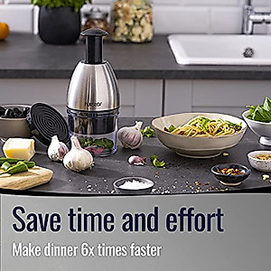 Fullstar Onion Chopper Hand Chopper for Vegetables - Stainless Steel Nut Chopper Manual Hand Food Chopper Handheld Food Chopper Vegetable Chopper Manual Onion Hand Chopper Onion Press Chopper- Silver