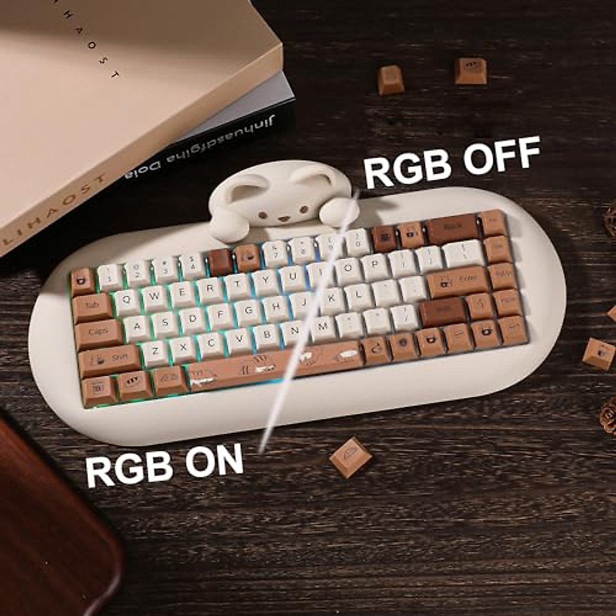 YUNZII Coffee Cat Dye Sub PBT Keycaps,152 Full Keys Dye Sublimation Custom Keycap Set with Key Puller for Cherry Gateron MX Switches Mechanical Gaming Keyboard (Cherry Profile, Coffee Cat)