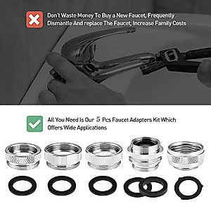 Faucet Adapter Kit, 5PCS Kitchen Sink Brass Aerator Adapter Set Male Female Sink Faucet Adapter for Garden Hose, Water Filter, Standard Hose via Diverter