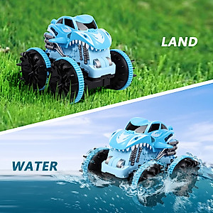 SENBYOWEI RC Outside Toddler Water Toys for Kids Monster Trucks for Boys Toys Age 6-8 Amphibious Remote Control Shark CAR for Boys 8-12 (BE)