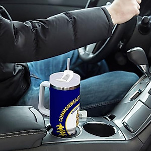 ODAWA 40oz Kentucky Flag Tumbler Cups with Straw and Handle, 2 in 1 Lid Insulated Insulated Vacuum Tumbler