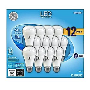 GE Daylight 60 Watt Replacement LED Light Bulbs, General Purpose, Dimmable Light Bulbs (Daylight, 12 Pack) (12)