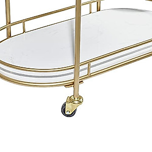 Deco 79 Metal Rolling 1 Glass and 2 Marble Shelves Bar Cart with Lockable Wheels and Mirrored Top, 31" x 16" x 33", Gold