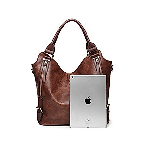 Women Tote Bag Handbags PU Leather Fashion Hobo Shoulder Bags with Adjustable Shoulder Strap, L, Brown