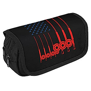 Fly Fishing American Flag Large Capacity Pencil Case Multi-Slot Pencil Bag Portable Pen Storage Pouch with Zipper