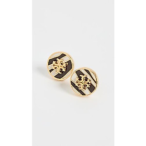 Tory Burch Women's Kira Enamel Circle-Stud Earrings, Tory Gold/Zebra, One Size