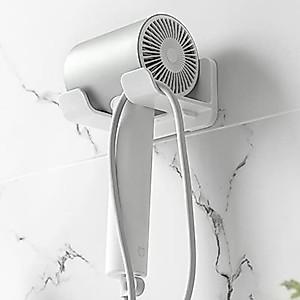 FLAUVEL Blow Dryer Holder Wall Mount Hair Care Tools Organizer Bathroom Space Saver, White