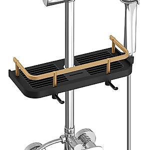 Linkidea Direct Shower Caddy Shelf for 22/24/25 mm Slide Bar, Bathroom Shower Rack Organizer Sponge Holder for Shampoo Soap with Guardrail and Hanging Hook (Black)