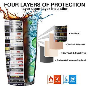 Adalore 20 oz Stainless Steel Heavy Metal Rock Tapes Travel Mug - Double Wall Vacuum Insulated Drinking Cup with Straw and Lid - Reusable