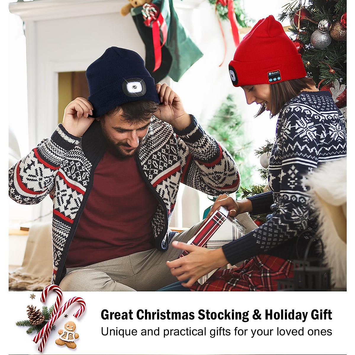 Bluetooth Beanie Hat with Light, Unique Tech Gifts for Men Husband Him Teen, Wireless Headphones for Fishing Jogging Working, Christmas Stocking Stuffers Black