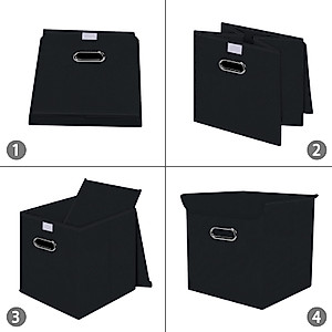 Yunkeeper Collapsible Storage Bins with Lids,Fabric Cube Storage Organizer With Handles,For Clothes Storage,Home, Nursery,Closet Office Basket,3 Pack,（Black