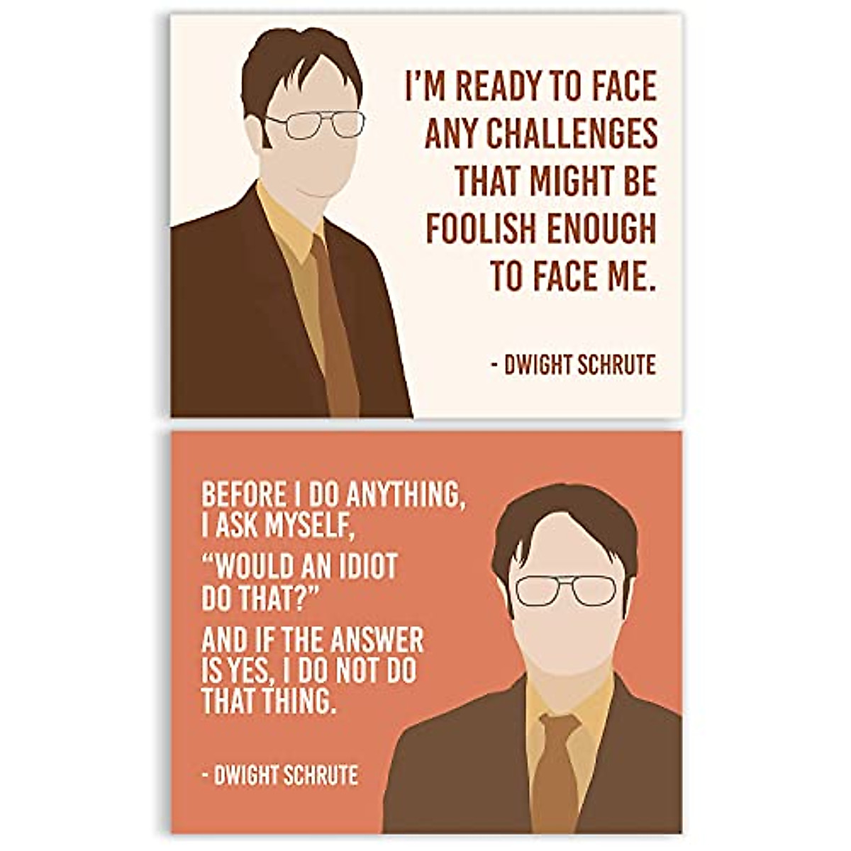 Dwight Schrute Quotes Set of 2 Wall Art Prints - Challenges/Idiot Quotes Artwork Posters - Funny Gift for Office Fans - 8x10 - Unframed