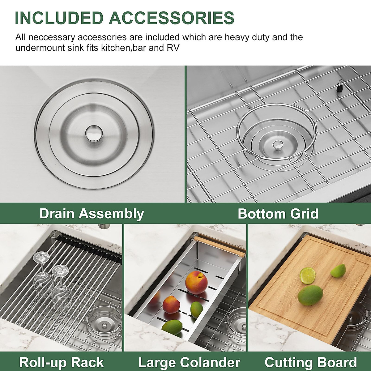 Couoko 27 inch Undermount Workstation Kitchen Sink 27x19 Stainless Steel 16 Gauge Undermount Sink Deep Single Bowl Handmade Under Counter workstation Sink Basin with Cutting Board