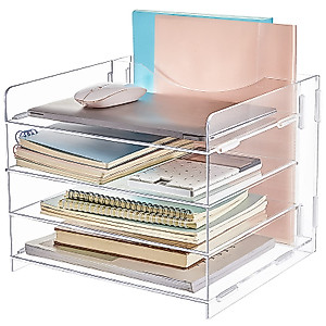 Maitys 4 Tier File Organizer Acrylic Desk Organizer for Letter A4 Clear Stackable Acrylic Paper Organizer Multiple Holder Acrylic File Storage for Office Home School